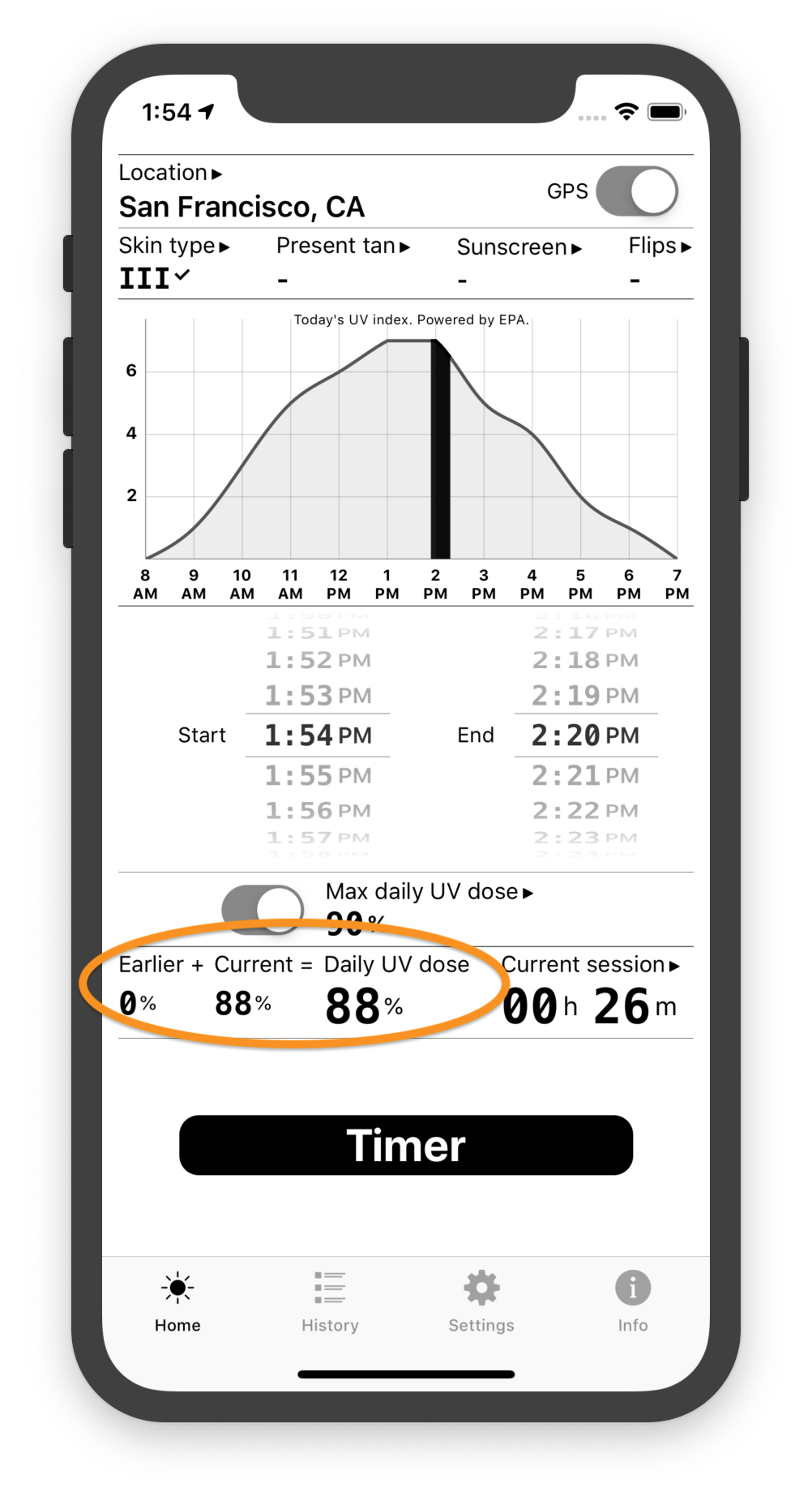 Daily UV dose | Sun UV + Vitamin D Timer